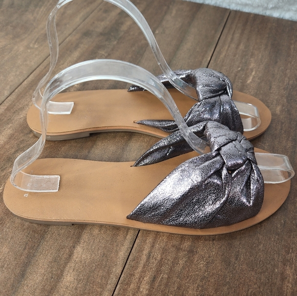 a new day | Shoes | A New Day Silver Metallic Bow Slide Sandals | Poshmark